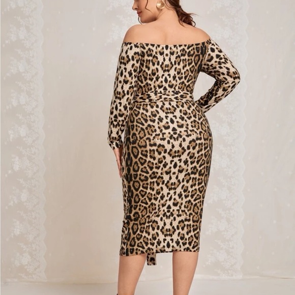 Dresses | Sexy Plus Size Leopard Print Off The Shoulder Belted Bodycon ...
